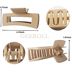 GEEROLL8 Pack 4.3 Inch Large Hair Claw Clips for Women Thin Thick Curly Hair, Non-slip Hair Clips,Neutral Colors,Black claw clip
