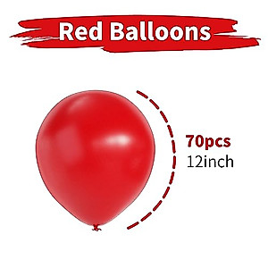 Red Balloons 12inch 70pcs Red Latex Party Balloons for Birthday Helium Balloon for Christmas New Year Wedding Baby Shower Valentines’ Day Party Decorations