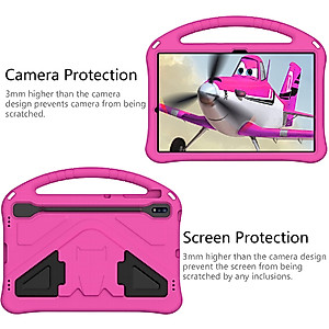 UUcovers Kids Case for Galaxy Tab S9 Plus/Tab S9 FE Plus 2023/Tab S7 FE 5G 2021/Tab S8 Plus 2022/Tab S7 Plus 2020 12.4 inch with S Pen Holder/Handle Stand Cover for Tab S9 FE+/S7 FE/S9+/S8+/S7+, Rose