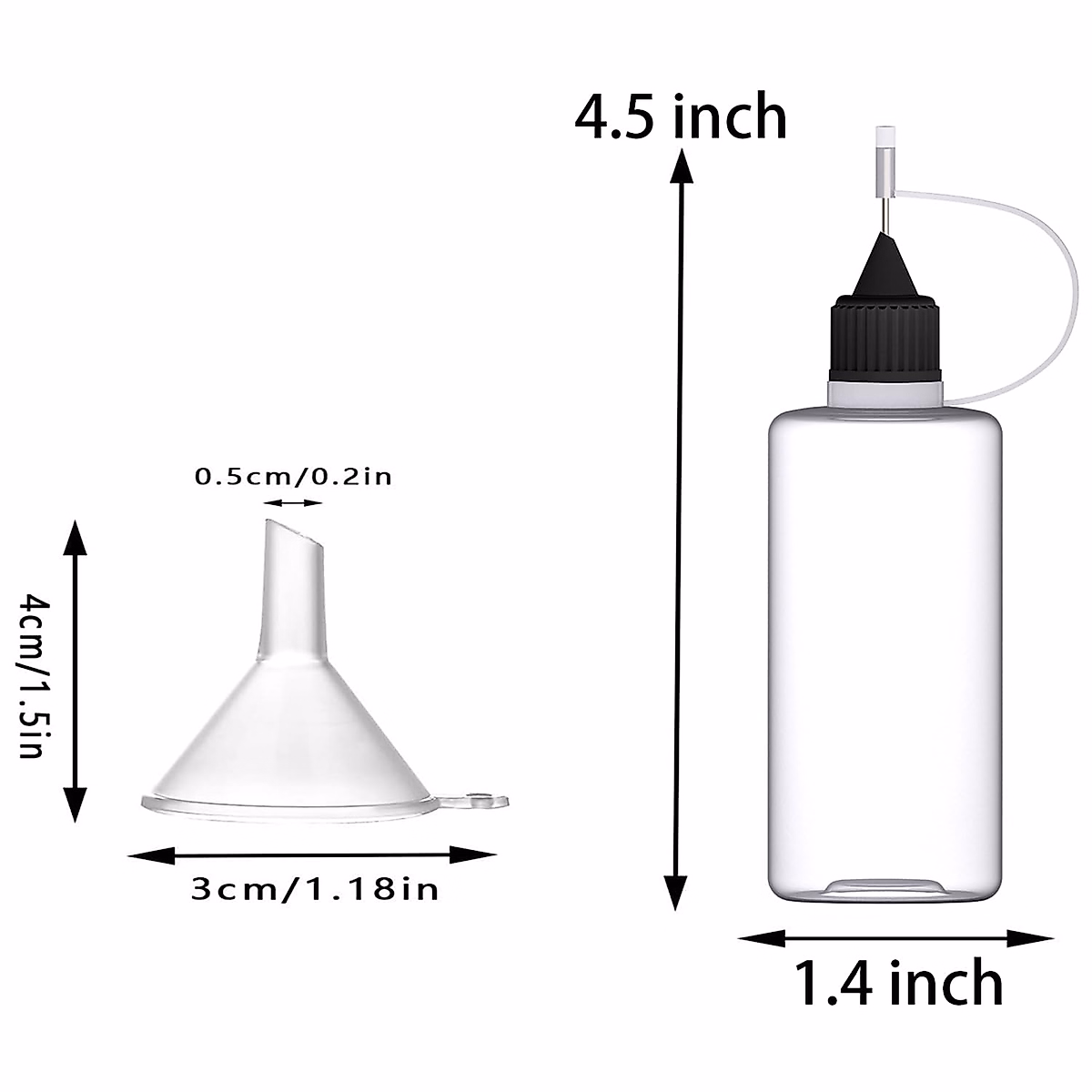 6 Pcs 2 Ounce Tip Applicator Glue Bottle with 2 Pcs Mini Funnels for Glue, Liquid, Alcohol Ink, Acrylic Painting