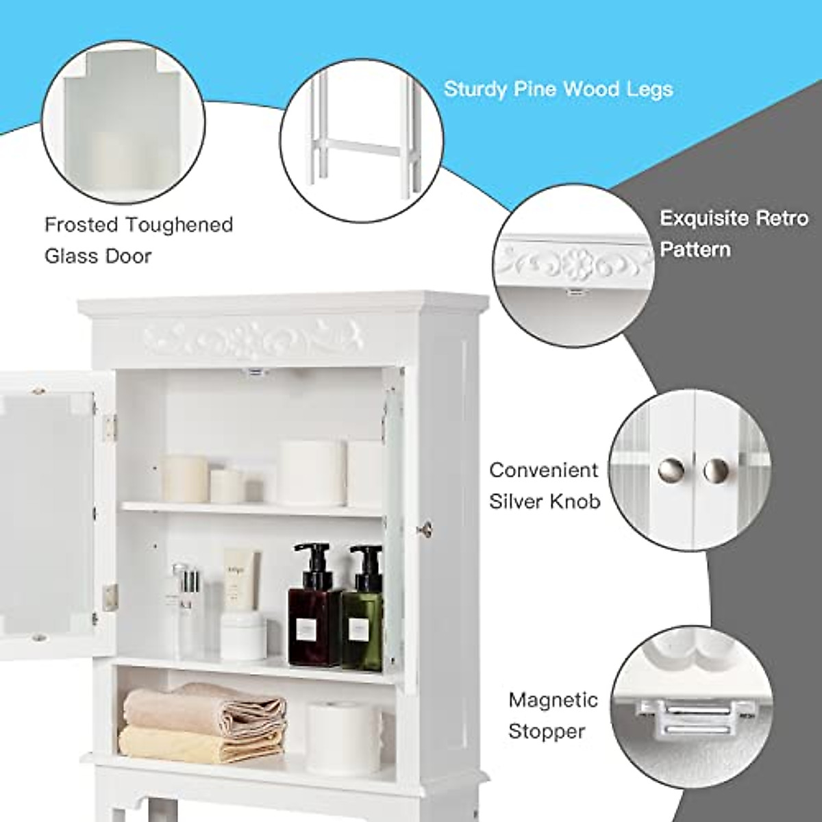 Giantex Over The Toilet Bathroom Space Saver, 3-Shelf Bathroom Organizer, Free Standing Toilet Rack with Adjustable Inner Shelf Bathroom Storage Cabinet (White)