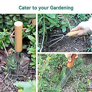 Grenebo Stainless Steel Garden Tools,3 Pieces Gardening Tools with Wood Handle,Rust-Proof Gardening Kit Garden Shovel Garden Rake Garden Trowel,Ideal Gardening Gifts for Women