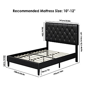 Keyluv Upholstered Platform Bed Frame with Button Tufted Headboard, Faux Leather, Wooden Slats Support, No Box Spring Needed, Easy Assembly, Full Size, Black