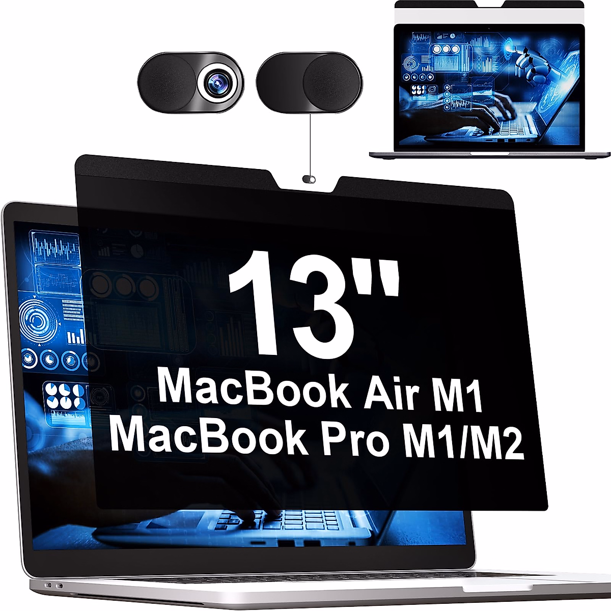 Magnetic Privacy Screen MacBook Air 13 Inch(2018-2021, M1), Removable Anti Blue Light Glare Filter Screen Protector with Camera Cover for Mac air 13''