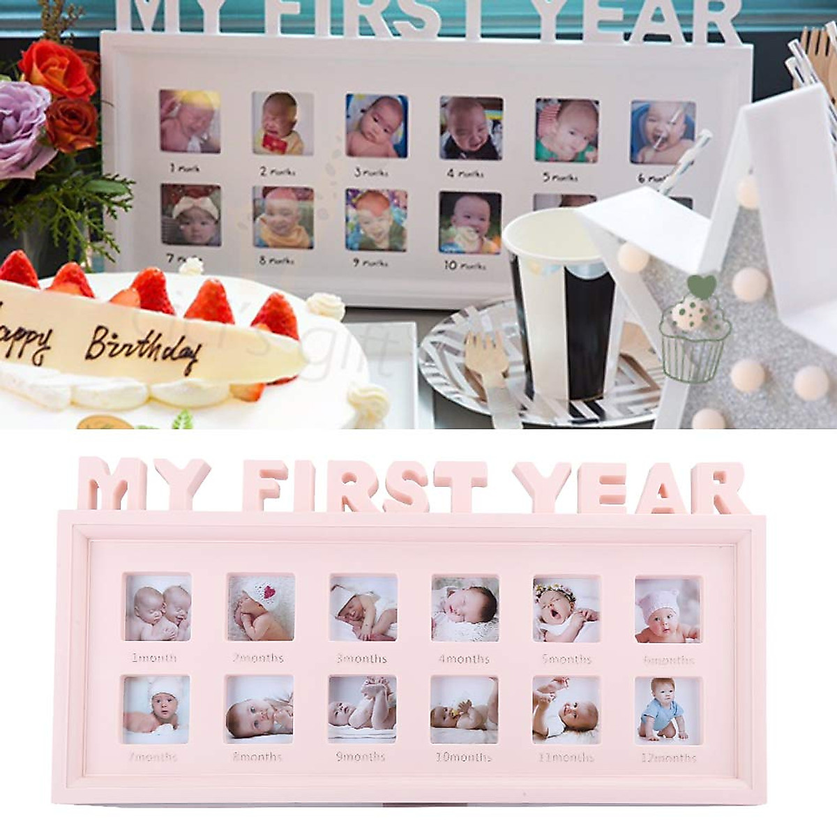 Collage Photo Frame for Baby First Year Keepsake,Baby's Firsts Keepsake Picture Display Photos Frame,Gift for Mom to Be or Expecting Parents for Baby Newborn 1st Birthday Gift Memory