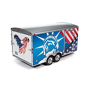 ModelToyCars Four Wheel Enclosed Trailer,Red,White and Blue Acme AMM1284 1/18 Scale Diecast Model Replica