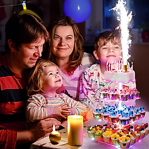 Cupcake Stand with Remote, Rechargeable 2600mAh Acrylic Cupcake Holder with USB-C Cable Multiple Color Changing Modes Speed&Brightness Adjustable Easy Installation Cupcake Tower Display Party Decor