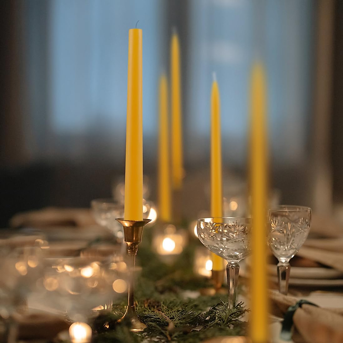 24 Pack Beeswax Taper Candles in Bulk 8 inch Tall - All Natural, 100% Pure Unscented Bee Wax Candle, Dripless, 5 Hours Burnning Time -Yellow