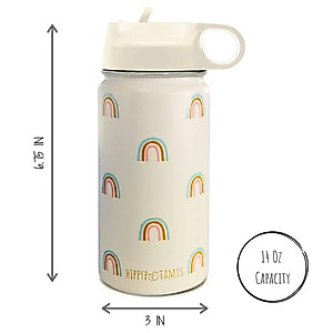 Hippypotamus Kids Water Bottle - Vacuum Insulated Stainless Steel Thermos With Straw Lid & Spout For Toddlers - 14 oz (Rainbow)