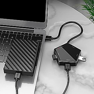SHYPT USB Hub，Four USB 3.0 Hub with Micro External Power Hole High Speed Four Port Splitter (Color : White)