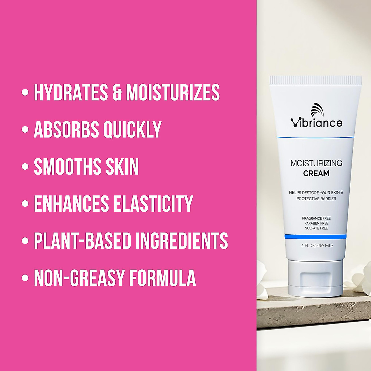 Vibriance Moisturizing Face Cream, 2 Fl Oz - Nourishing and Non-Greasy with Plant-Based Ingredients - Softening, Ultra-Hydrating, Fast-Absorbing Facial Moisturizer Cream for All Skin Types