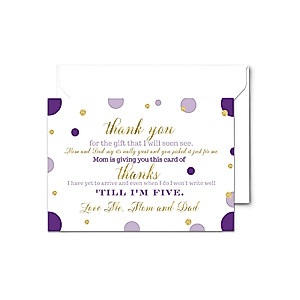 Paper Clever Party 25 Purple and Gold Baby Thank You Cards Pack – Cute Baby Shower Notes with Envelopes, Prefilled Message, Customizable Blank Stationery, Princess Theme, New Parents Gift Ideas