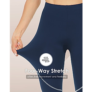 MANCYFIT Thermal Pants Women Fleece Lined Leggings Womens Thermal Underwear Bottoms Contrast Color Stitching Winter Leggings Navy and White Lines X-Small