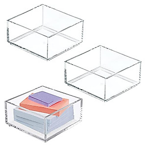 mDesign Plastic Square Desk Organizer - Create Section for Home Office Drawers, Desktop - Holds Pens, Paper Clips, Notebooks and other Office Supply Accessory - Lumiere Collection - 3 Pack, Clear