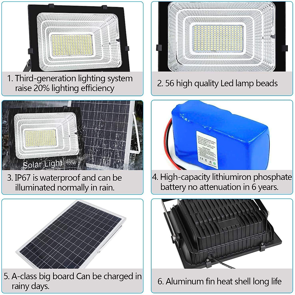 BRILLIHOOD LED Solar Flood Light, 100W, 5000 LM, 6500K, Outdoor Dusk to Dawn Security Light IP67 Waterproof Street Light with Remote Control for Lawn, Yard, Garden, Gutter, Swimming Pool, Pathway