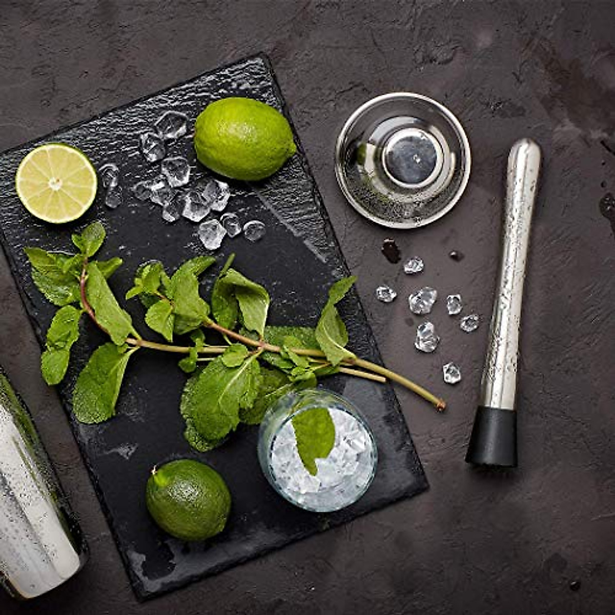 NATURELAND Stainless Steel Cocktail Muddler and Mixing Spoon Home Bar Tool Set - Create Delicious Mojitos and Other Fruit Based Drinks (8" Muddler)