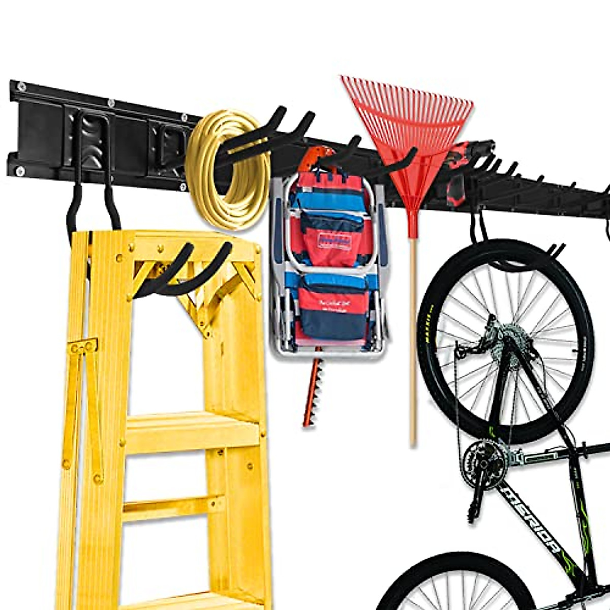 14 PCS Tool Storage Rack, 64 Inch Adjustable Garage Tool Organizer Wall Mounted Storage System with 10 Hooks, Max 600 lbs Super Heavy DutySuper Heavy Duty Steel Garden Tool Organizer Wall Holders