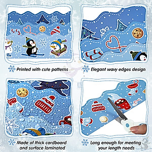 Winter Bulletin Board Border Trim Winter Wave Removable Blackboard Chalkboard Border Christmas Tree Snowman Snowflake Borders Stickers for Holiday Classroom Wall Decor (Regular Wavy Shape, 118 ft)