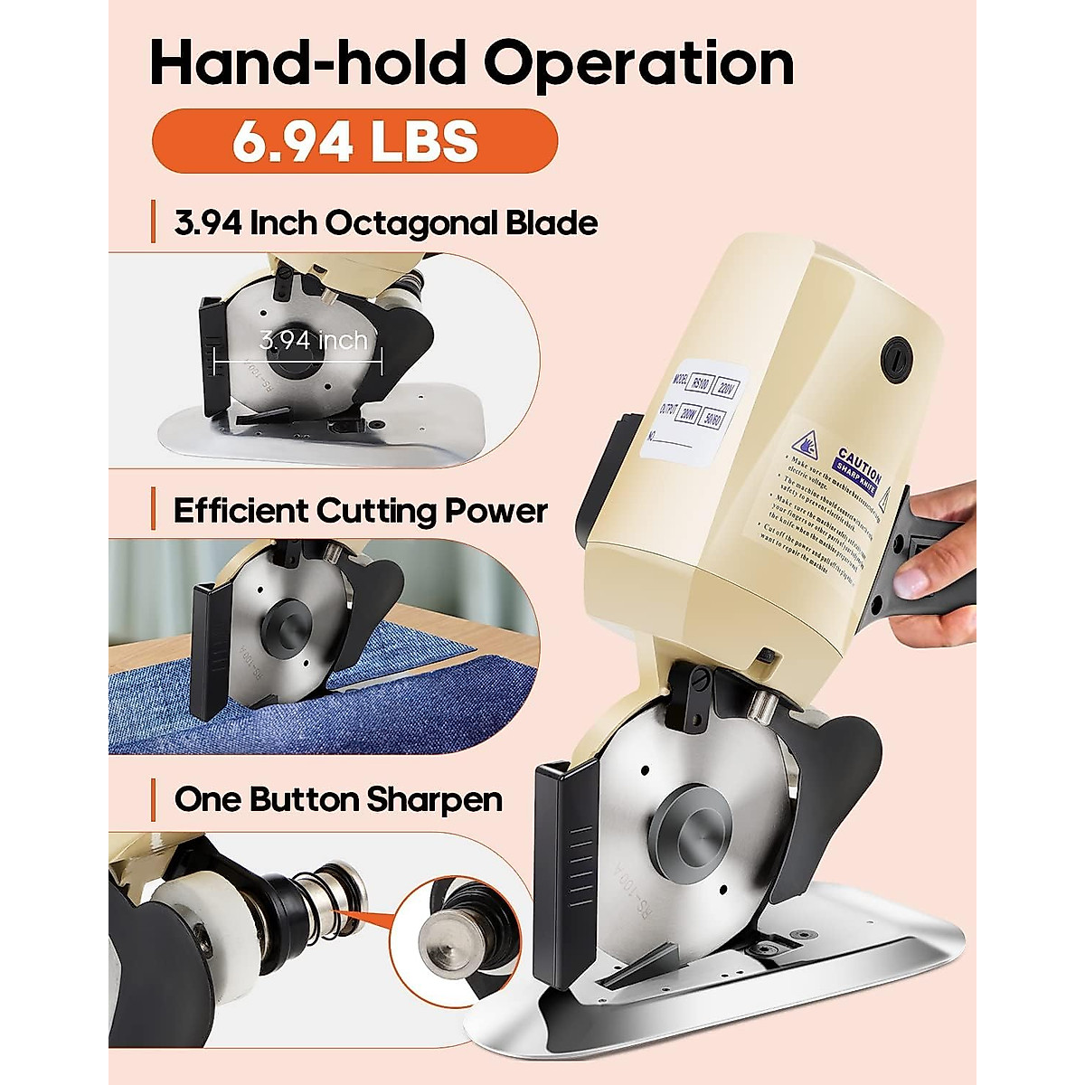 Electric Rotary Fabric Cutter, 100V Electric Cloth Cutting Machine, Octagonal Blade Cloth Cutter Electric Scissors with Automatic Sharpener, for Multi Layer Carpet Leather