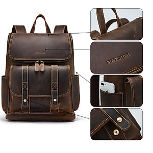 BOSTANTEN Genuine Leather Wallets for Men ＆ Leather Backpack for Men 15.6 inch Laptop Backpack Shoulder Bag