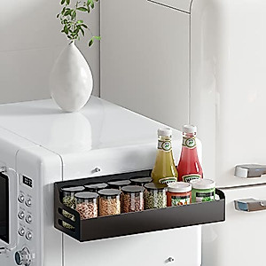 ZACELOVE 4 Pack Magnetic Spice Rack for Refrigerator,Magnetic Refrigerator Organizer, Strong Magnetic Fridge Shelf, Rustproof Side Fridge Storage Rack for Kitchen,Metal Black