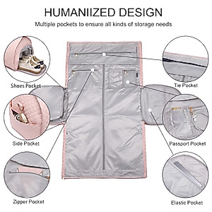 Convertible Carry on Garment Bag for Women,Leather Garment Bags for Travel with Shoe Pouch 2 in 1 Hanging Suitcase Suit Bag for Women Travel Bags for Women Duffle Bag Garment Bag Gifts for Women Pink