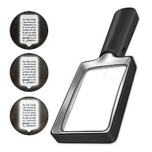 Magnifying Glass with Light, 4X 10X Black Magnifier with 20 Anti-Glare and Dimmable LED Lights Provides Evenly-Lit Viewing Area for Low Vision Seniors