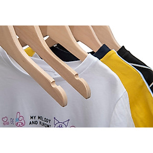 Wood Dress Hangers Kids Baby Children Toddler Wooden Shirt Coat Hangers with Notches and Anti-Rust Chrome Hook Pack of 10 (Natural) HL02N