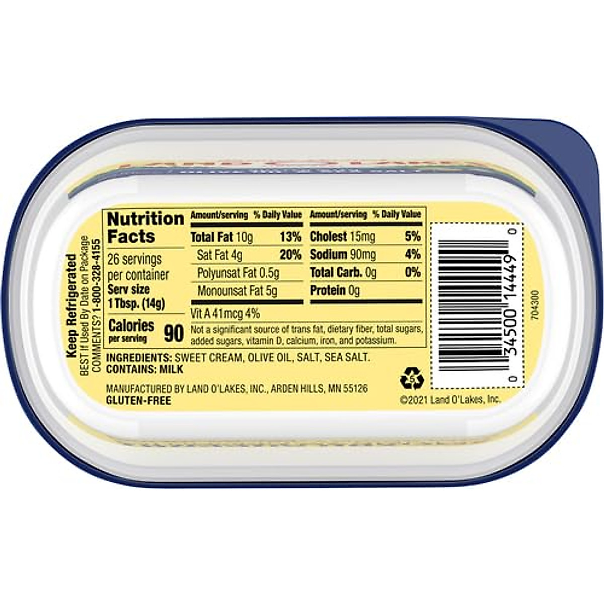 Land O Lakes Butter with Olive Oil & Sea Salt, Spreadable, 13 oz tub