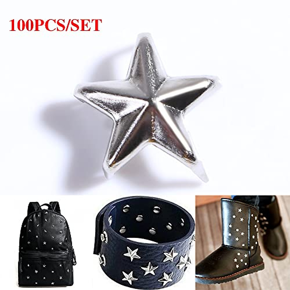 100Pcs Metal Star Shaped Rivets for Leather, Spikes Studs Rivets Studs for Leather Craft Clothing Bags Belts, Bag Shoes Clothes Bracelet Leather Craft
