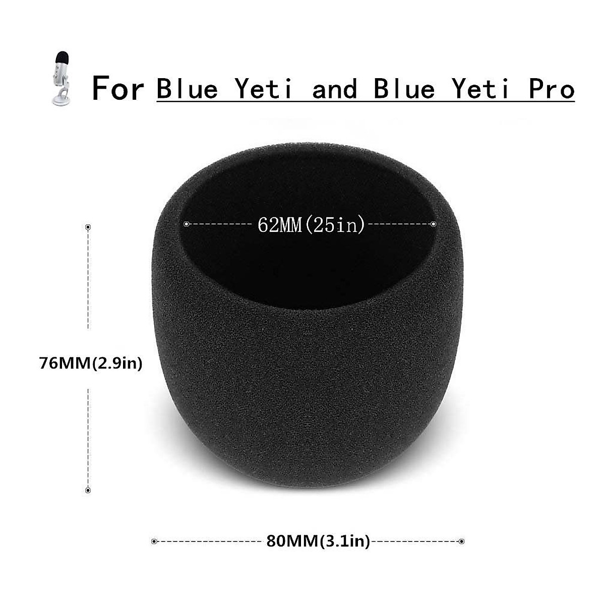 Foam Microphone Windscreen- Aedor Quality Sponge Mic Cover as a pop filter for Blue Yeti, Yeti Pro Condenser Microphones(Black)