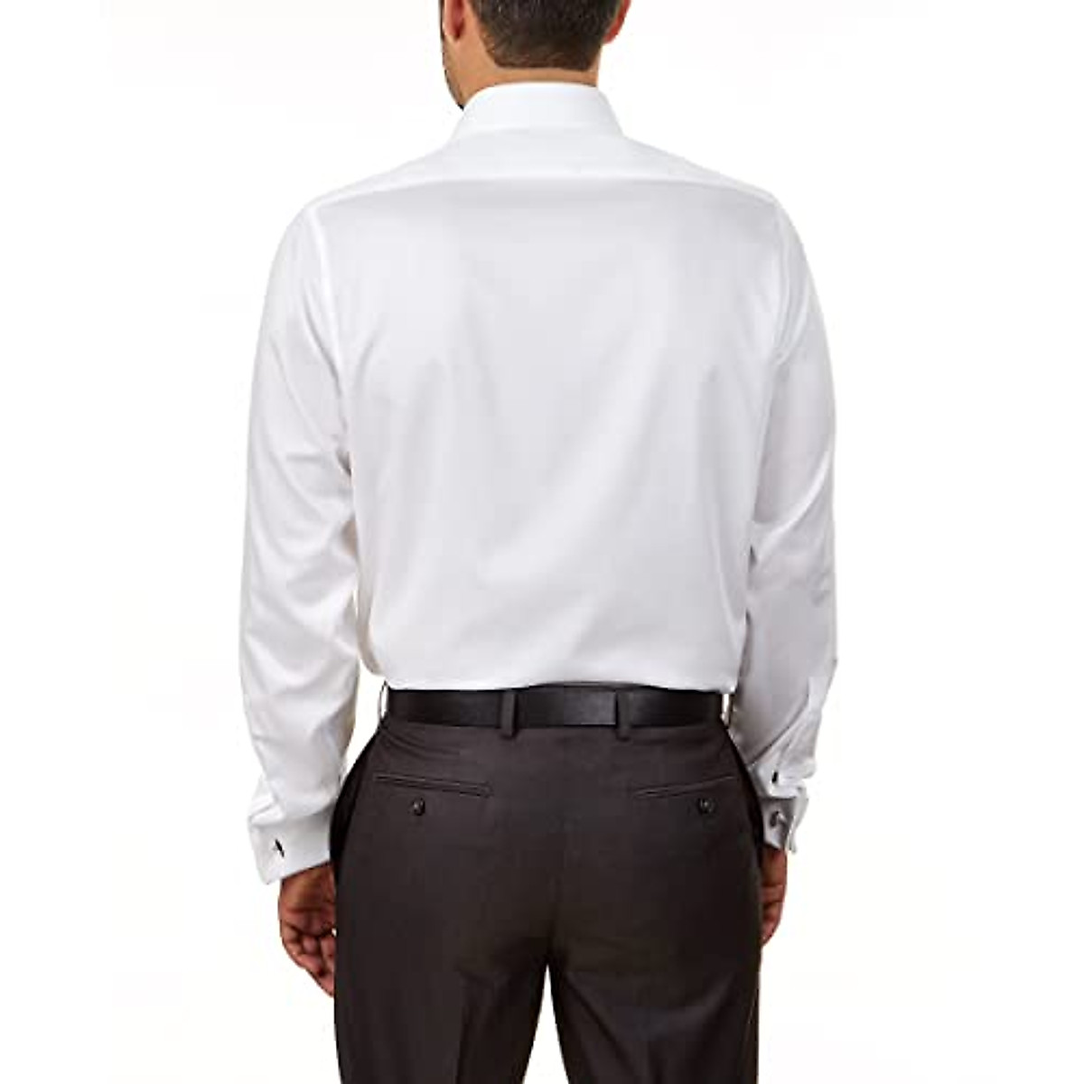 Calvin Klein Men's Dress Shirt Slim Fit Non Iron Herringbone French Cuff, White, 15.5" Neck 34"-35" Sleeve