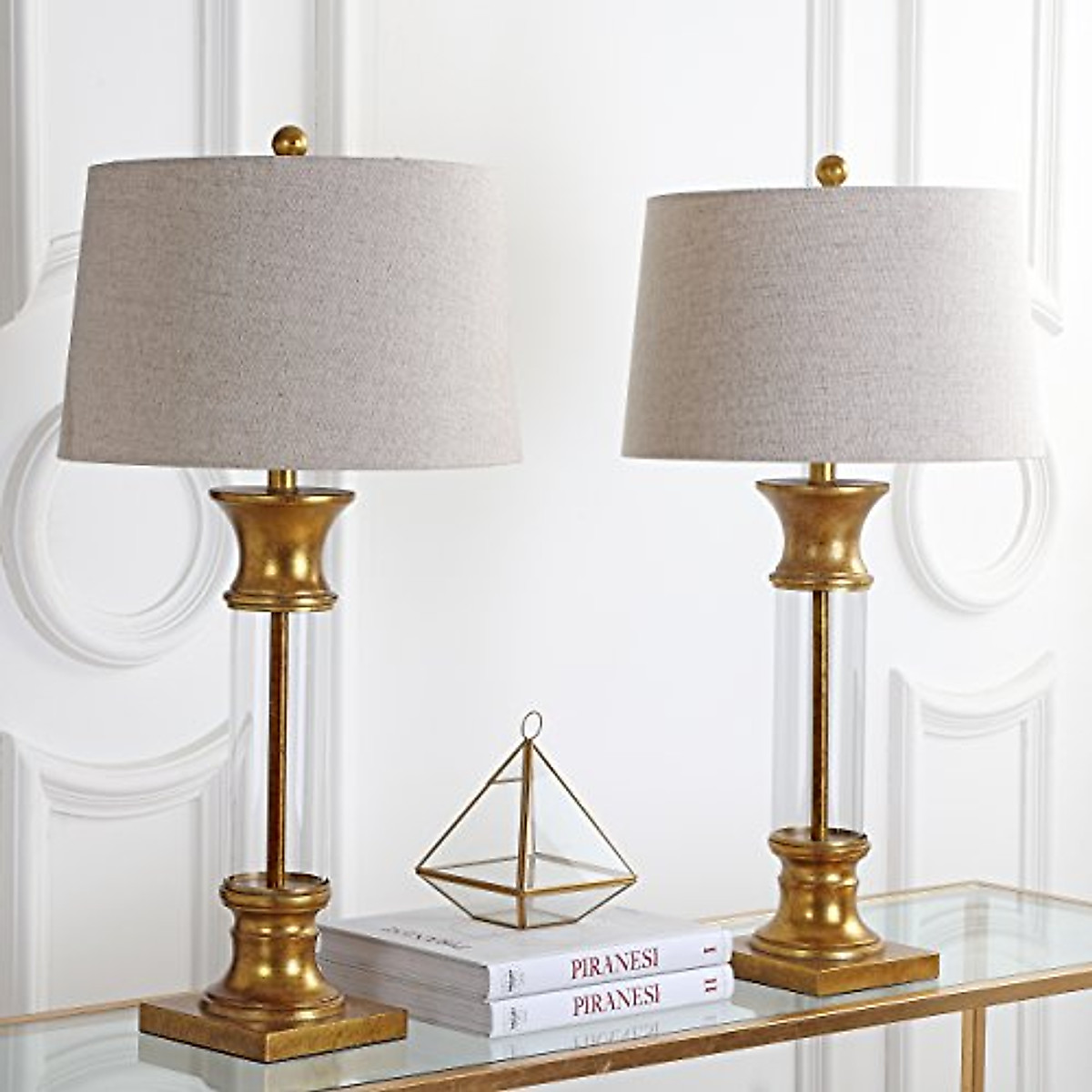 JONATHAN Y JYL4000B-SET2 Set of 2 Table Lamps Hunter 32" Metal/Glass LED Table Lamp Cottage Rustic Bedside Desk Nightstand Lamp for Bedroom Living Room Office College Bookcase, Gold/Clear