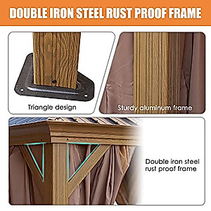 Goohome 12 x 12FT Hardtop Gazebo, Aluminum Frame Double Roof Canopy with Mosquito Net and Curtains, Outdoor Permanent Hard Top Waterproof Pergola for Shade and Rain for Lawn, Deck，Patio