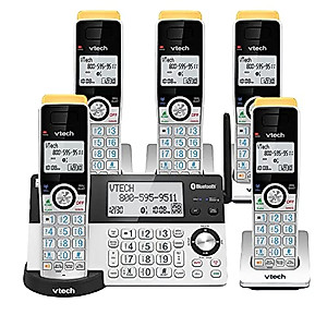 VTech Super Long Range 5 Handset DECT 6.0 Cordless Phone for Home with Answering Machine, 2300 ft Range, Call Blocking, Bluetooth, Headset Jack, Power Backup, Intercom, Expandable to 12 HS