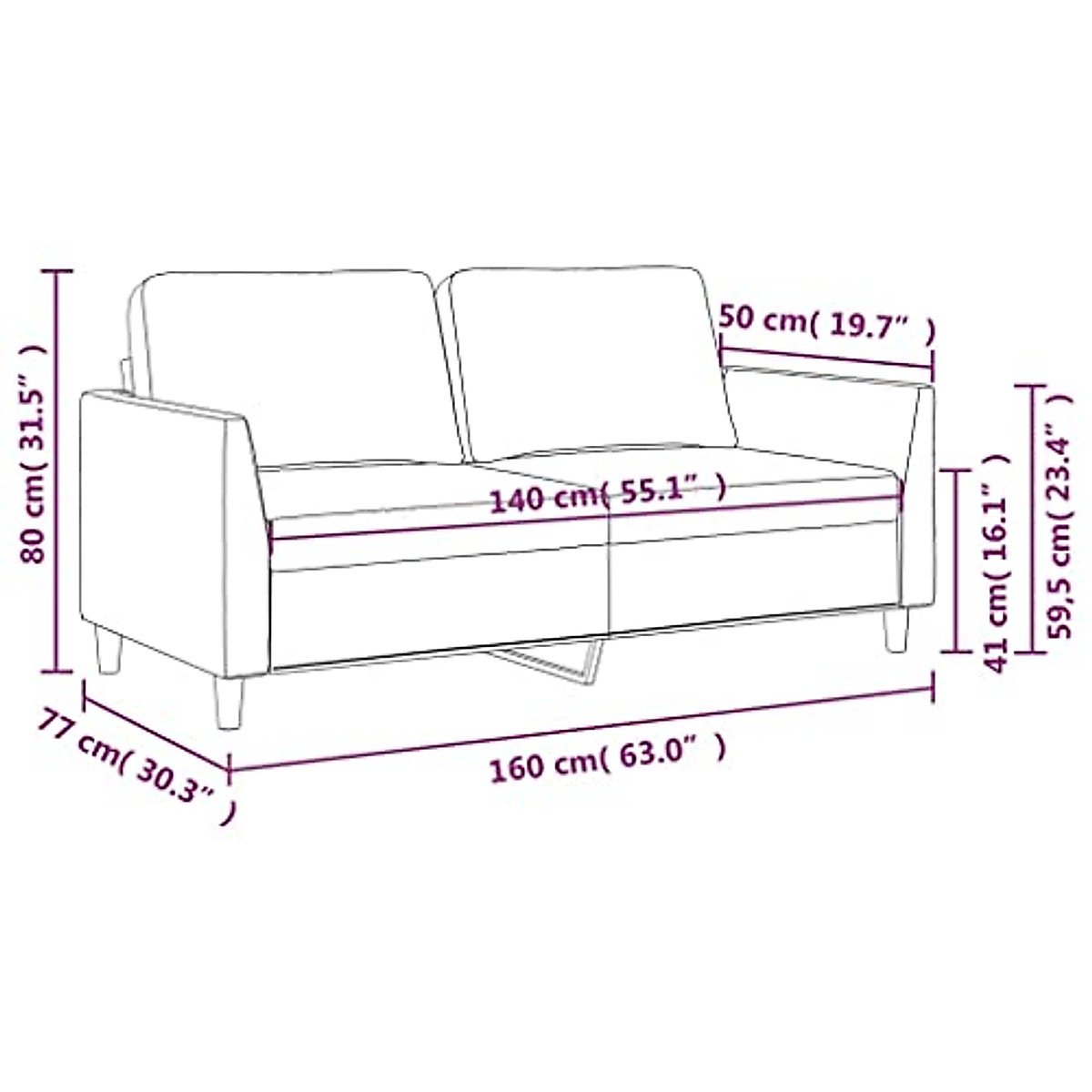 GOLINPEILO Modern Loveseat Sofa Couch 2-Seater Sofa, Small Upholstered Sofa for Bedroom, Apartment, Office,Small Spaces, Black 63"x30.3"x31.5" Faux Leather -AA