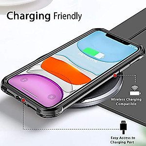 SUPBEC iPhone 11 Case, Slim Carbon Fiber Shockproof Protective Cover with Screen Protector [x2] [Military Grade Drop Protection] [Anti Scratch & Fingerprint], Phone Cases for iPhone 11, 6.1", Black