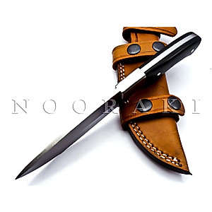 Nooraki HK-321 Knives 9-inch Overall, Beast Hunter, Hunting Knife - Full Tang Fixed Blade D2 Steel - Black Micarta Handle with PREMUM Quality Cow Hide Leather Sheath (D2 Steel)