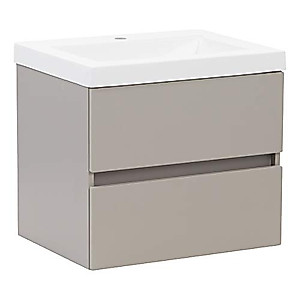 Spring Mill Cabinets Innes 24 Inch Floating Bathroom Vanity with White Single Sink Top, 2 Soft-Close Drawers, 24.5" W x 18.75" D x 22.25" H, Gray