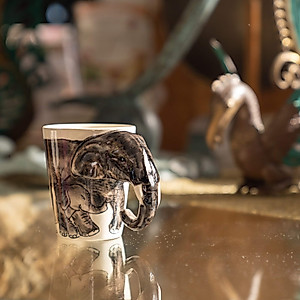 IYARA CRAFT 3D Elephant Coffee Mug 11oz - Handle is Sculpted Trunk, Cute Wildlife Design, Quality Ceramic, Microwave & Dishwasher Safe, Ideal for Tea & Hot Chocolate, 4.5" x 5"