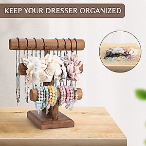 IRIIJANE 3-Tier Bracelet Holder Stand Display Wooden T-Bar Bracelets Holder Organizer for Displays, Storage Stand Tower for Bangle