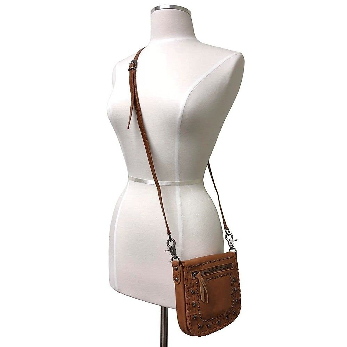 MMontana West Real Leather Messenger Purse Crossbody Purse Conchos Stitching Beige