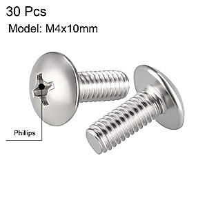uxcell Machine Screws, M4x10mm Phillips Screw, 304 Stainless Steel, Fasteners Bolts 30Pcs