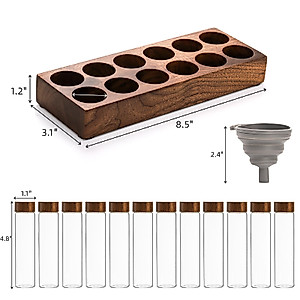 Goaste 12 Pack Coffee Bean Storage Tubes, Glass Cellars with Wooden Stand, Dosing Vials with Lids and Funnel for Tea, Spices, 2oz