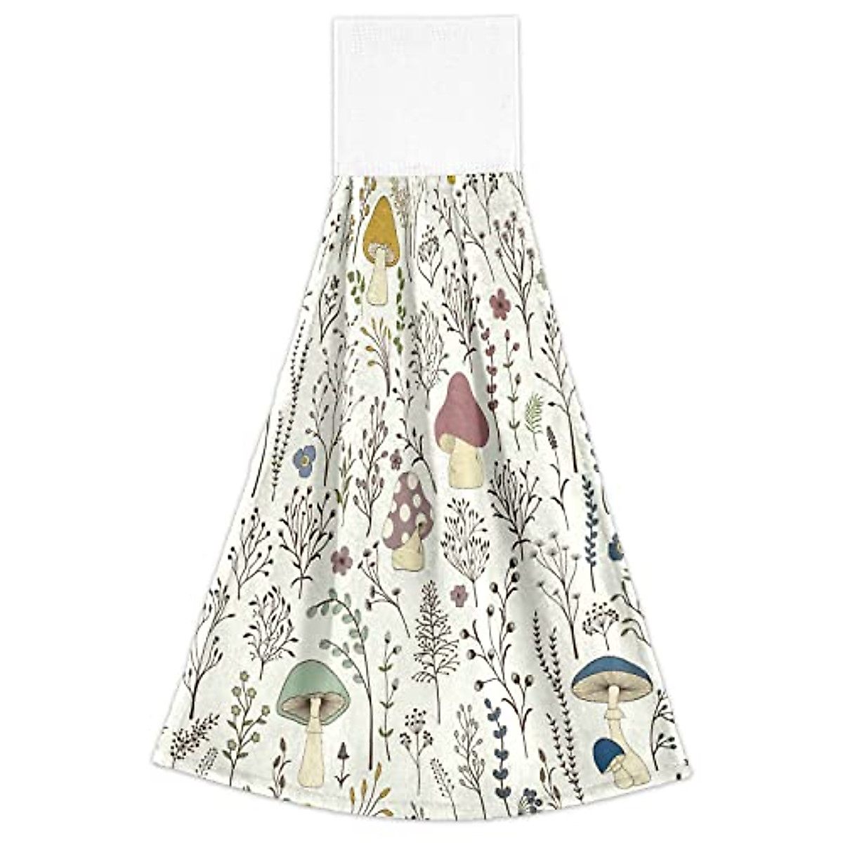 Kigai Mushroom Hanging Kitchen Hand Towels Set of 2, Absorbent Soft Dish Towel with Loop Coral Fleece Dish Cloth Tie Towels for Bathroom Kitchen Home Decor