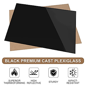 Black Acrylic Plexiglass Sheet, MIKING 4 Pack 12 x 12 Inch Black Cast Square Panel 1/8” Thick (3mm) Plexi Glass Acrylic Board with Protective Paper for DIY Display Projects, Craft