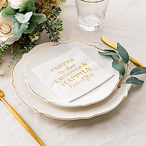 Crisky 100 Count Bridal Shower Napkins Disposable Cocktail Napkins 3-Ply Gold Foil Text Beverage Napkins for Engagement Party Decorations & Wedding Shower