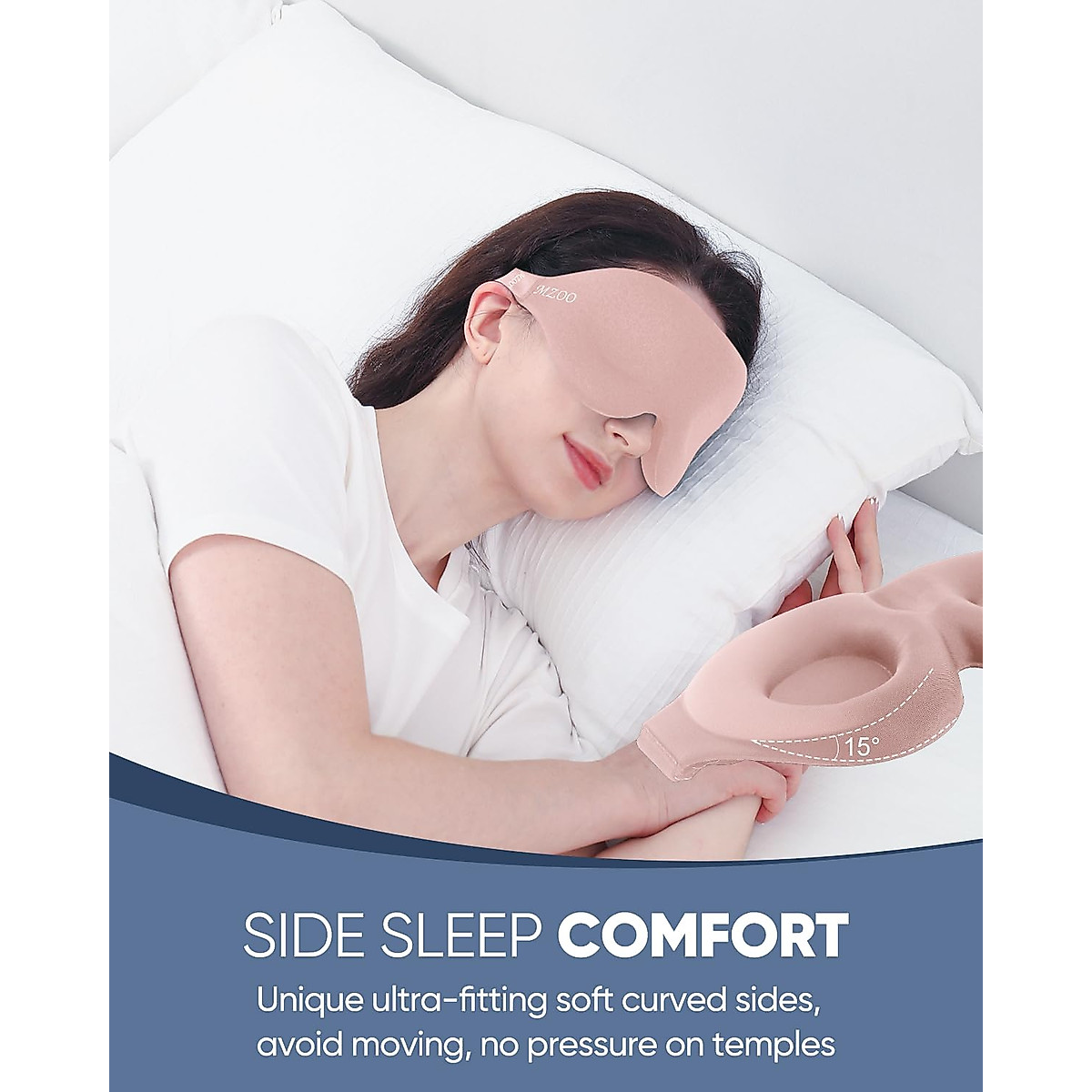 MZOO Sleep Eye Mask for Side Sleeper Men Women, Zero Eye Pressure 3D Sleeping Mask, Light Blocking Patented Design Night Blindfold, Soft Eye Shade Cover for Travel, Pink