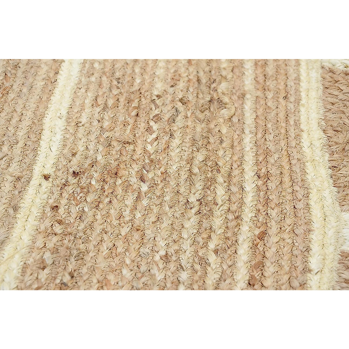 KALVEERA Scalloped Natural Jute Area Rug, Colored Trim (Off White, 11'x14')