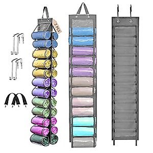 2 Pack Legging Hanging Storage Organizer, HUNTALG Yoga Leggings Space Saving Bag Storage Hanger with 24 Compartment, Foldable Clothes Closets Roll Holder for T-Shirt, Towel, Legging, Jean (Gray)